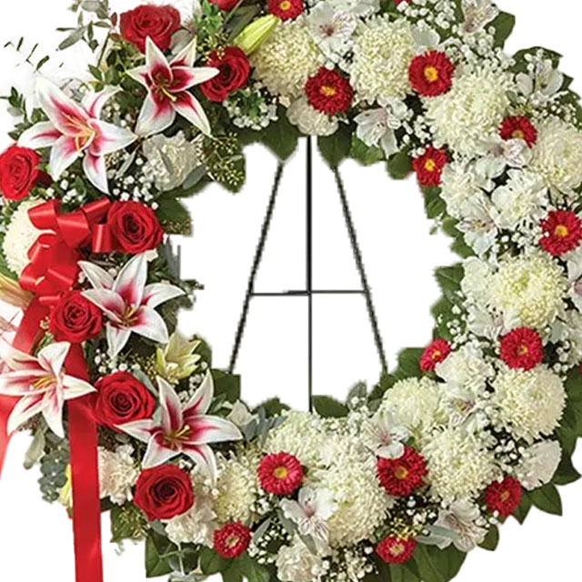 Red White Wreath Stand - Sympathy & Memorial Day | Brunei