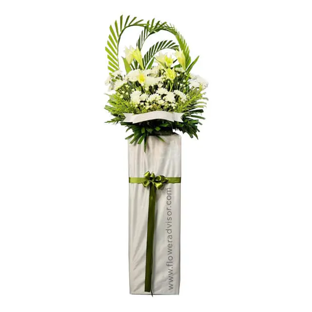White and Yellow Sympathy Flower Stand - Condolence | Singapore